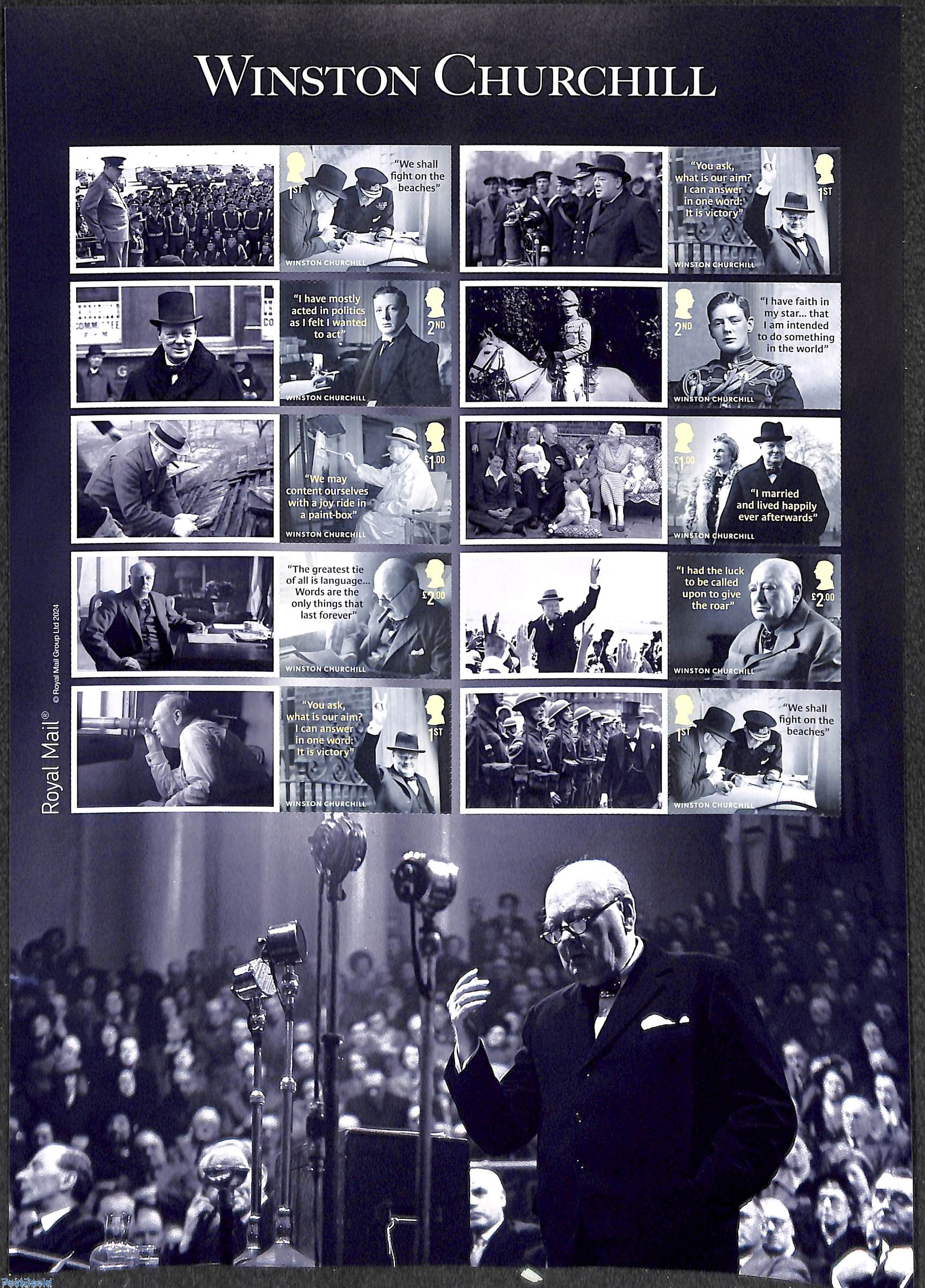 Postzegel 2024, Groot Brittannie Sir Winston Churchill 10v s-a ...